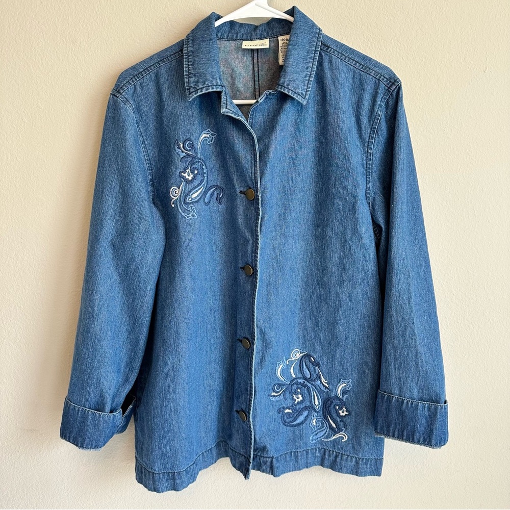Classic Elements Embroidered Denim Top Shacket Size L… - Gem